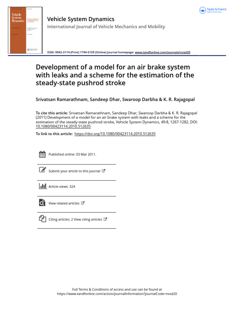Development of A Model For An Air Brake System With Leaks and A Scheme ...
