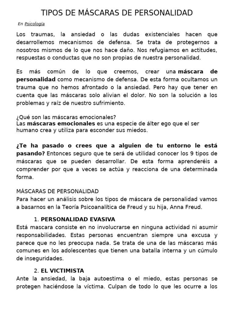 Tipos de Máscaras de Personalidad | PDF