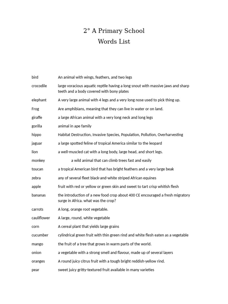 2°A Prim. Words List | PDF