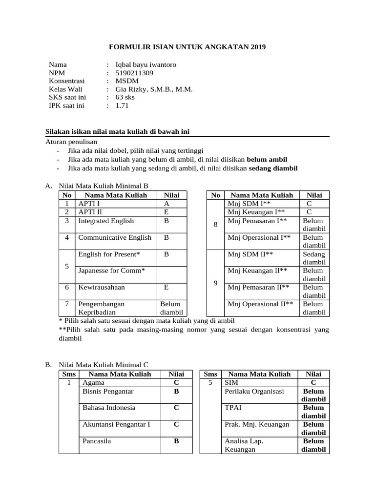 Formulir Untuk 2019 Ambil Data TA Rev | PDF