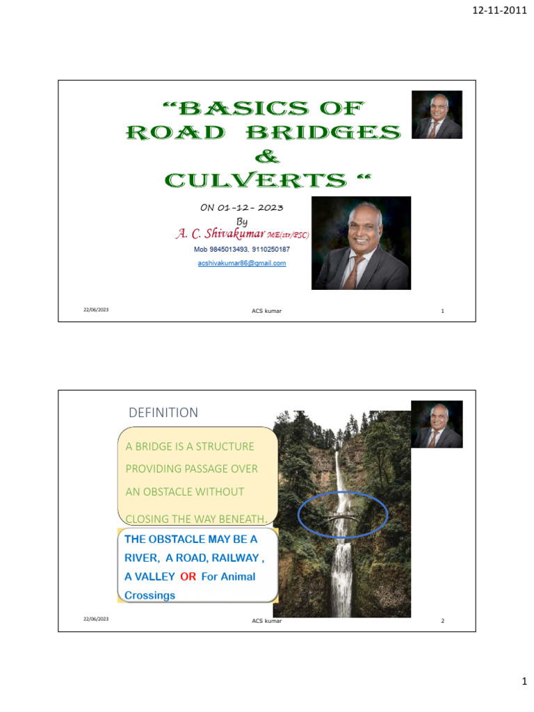 Basics of BRIDGES and Culverts A C Shivakumar | PDF