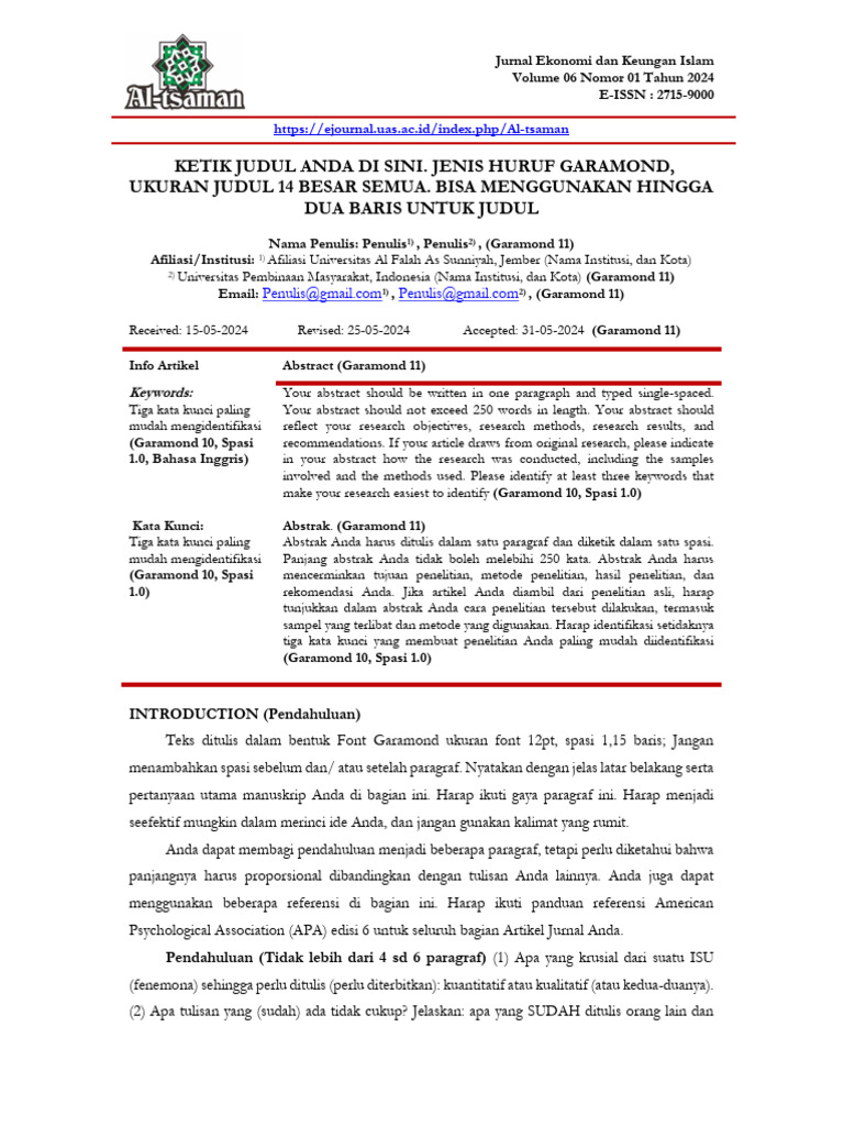 Ketik Judul Anda Di Sini. Jenis Huruf Garamond, Ukuran Judul 14 Besar Semua. Bisa Menggunakan ...