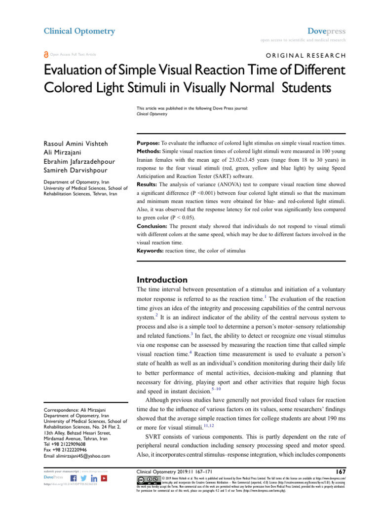 Evaluation of Simple Visual Reaction Time of Different | PDF