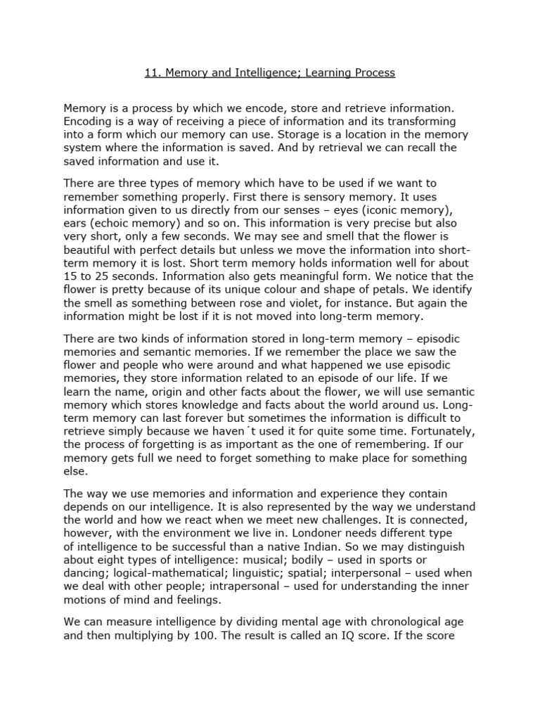 Memory and Intelligence Learning Process | PDF