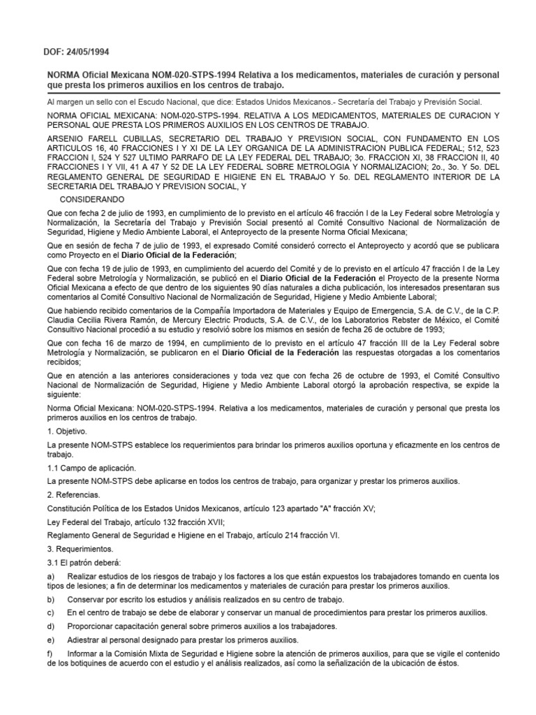 NORMA Oficial Mexicana NOM-020-STPS-1994 Relativa A Los Medicamentos ...