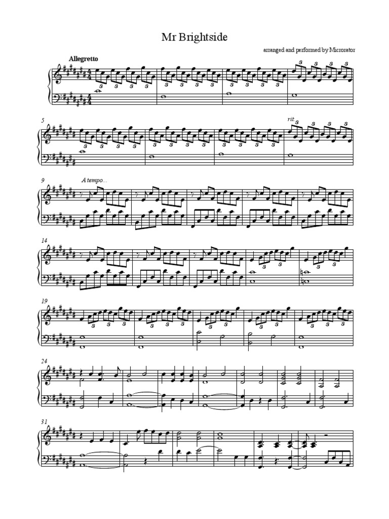 Sheet Music for "Mr Brightside" | PDF