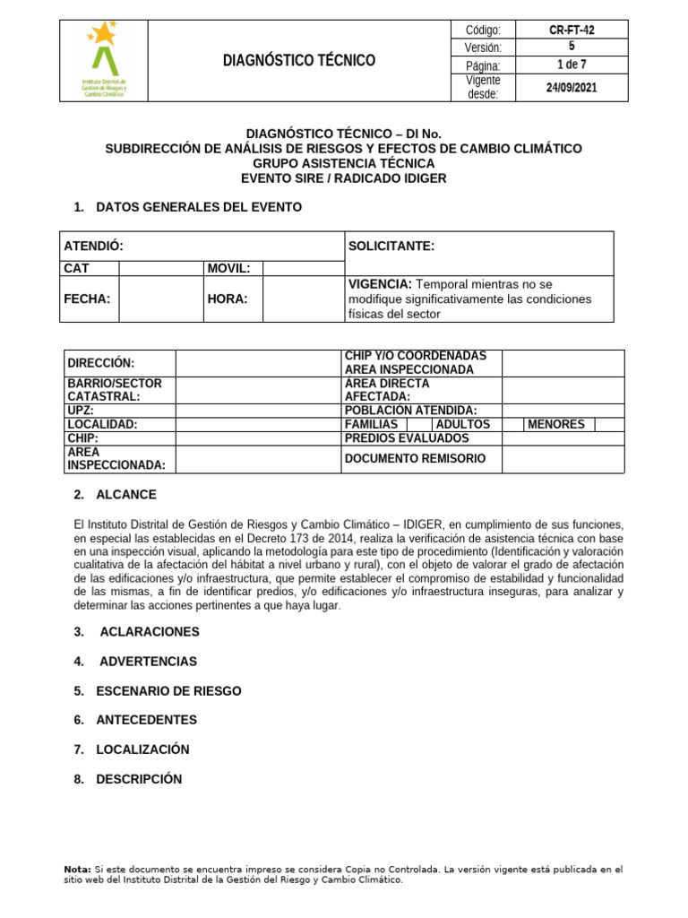 CR-FT-42 Formato diagnóstico técnico V5 | PDF