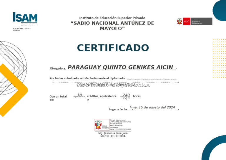 Certificado - Computacion - e - Informatica Word | PDF