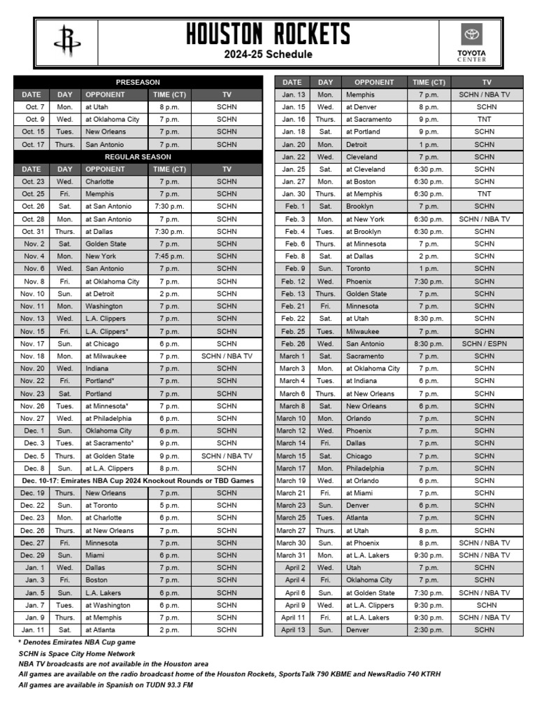 Houston Rockets' 2024-25 Schedule | PDF | National Basketball ...