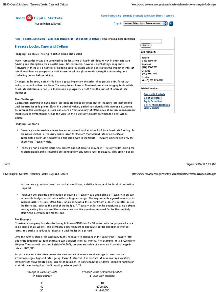 BMO Capital Markets - Treasury Locks, Caps and Collars | PDF | Hedge ...