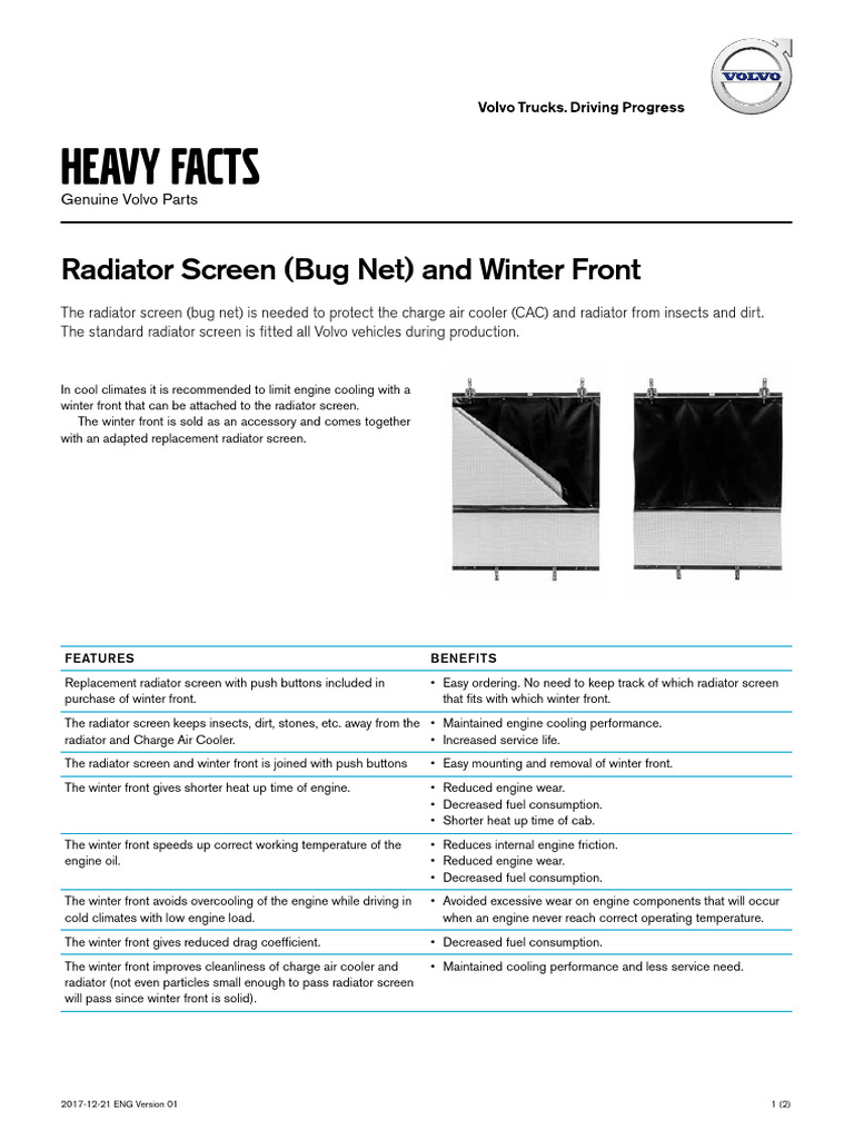 Radiator Screen (Bug Net) and Winter Front | PDF