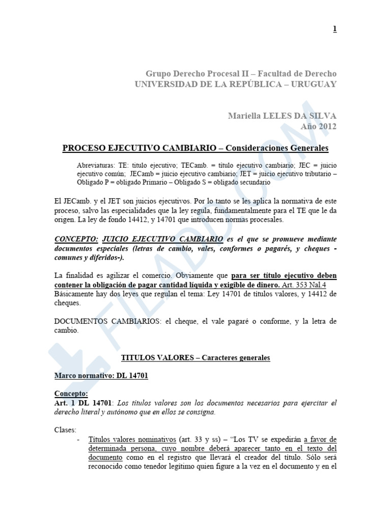 Proceso Ejecutivo Cambiario | PDF