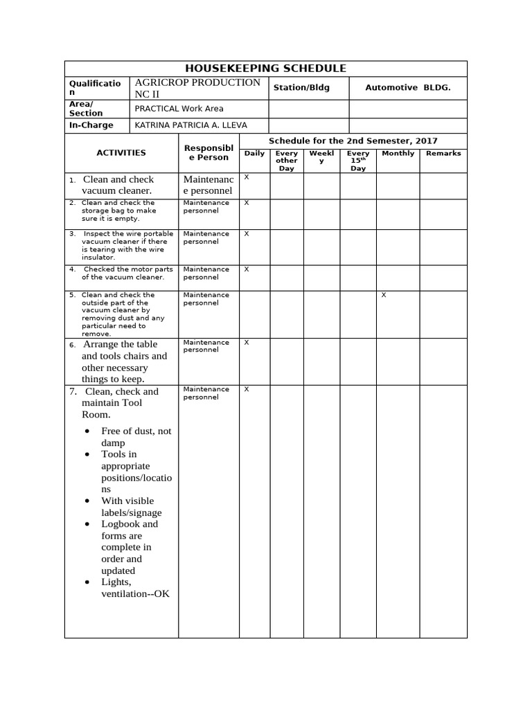 01 HOUSEKEEPING SCHEDULE | PDF