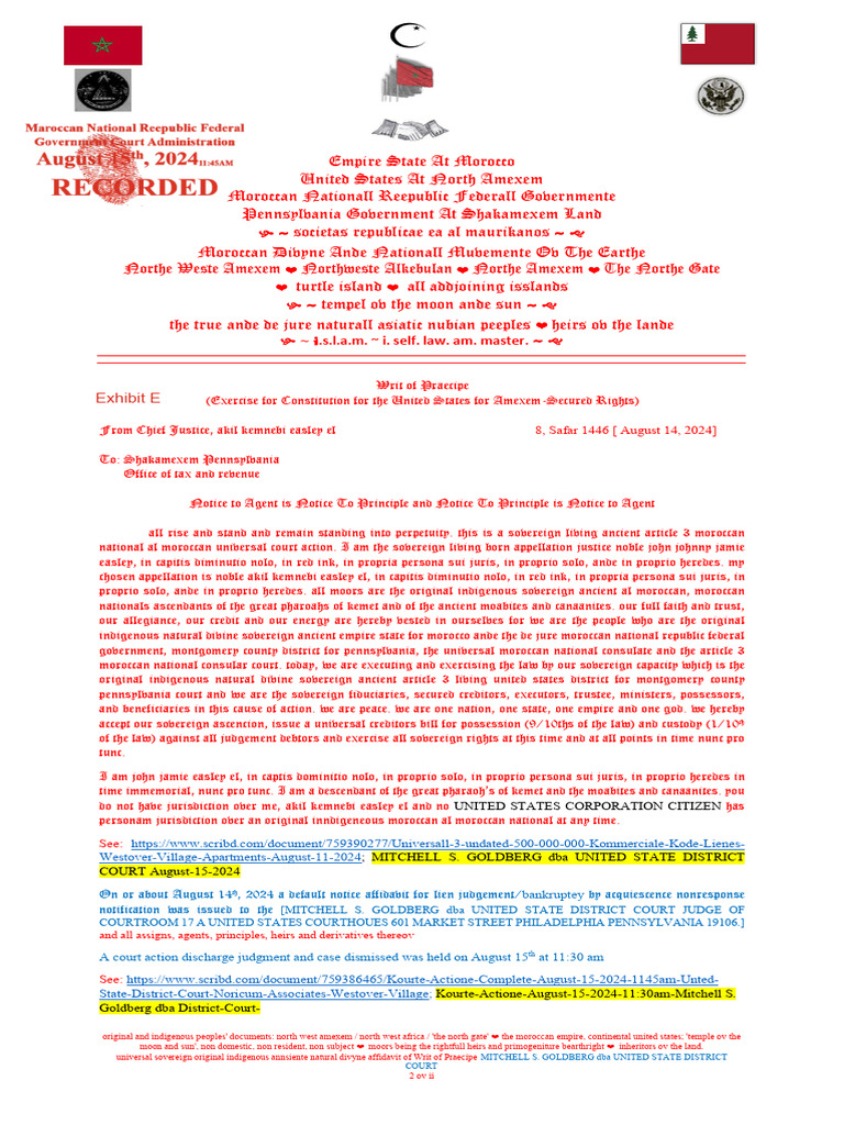Writ of Praecipe Internal Revenue Ogden Utah Mitchell S. Goldberg DBA ...