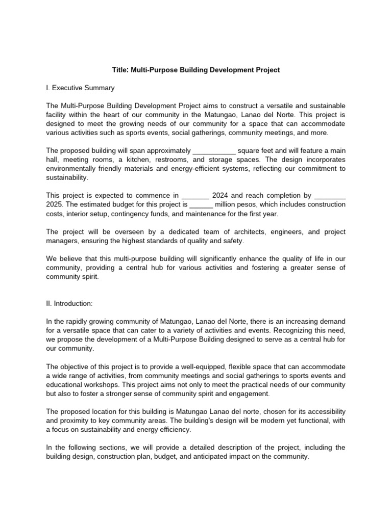 Project Proposal Multi Purpose Building | PDF | Wall | Building Technology