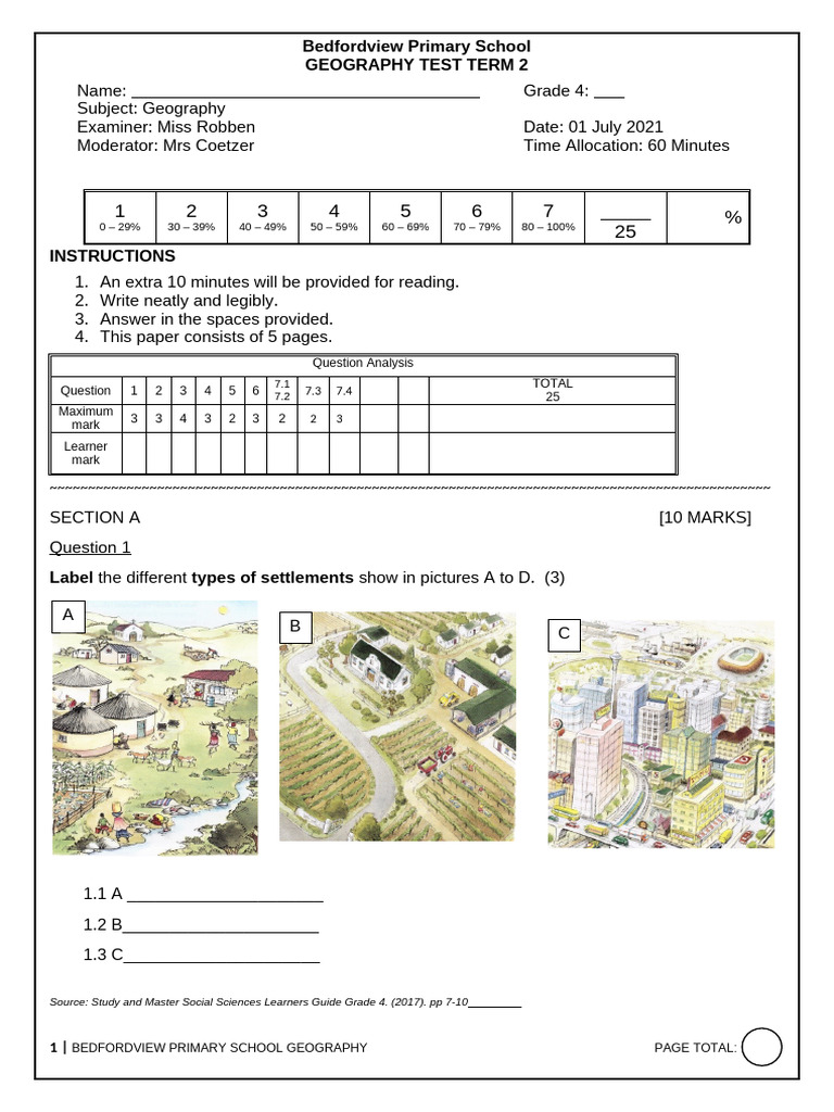 Grade 4 Geography Term 2 Qp-1 | PDF