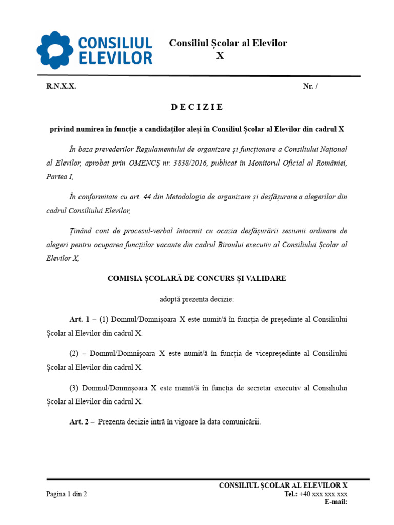 Model Decizie Numire În Funcție CȘE | PDF