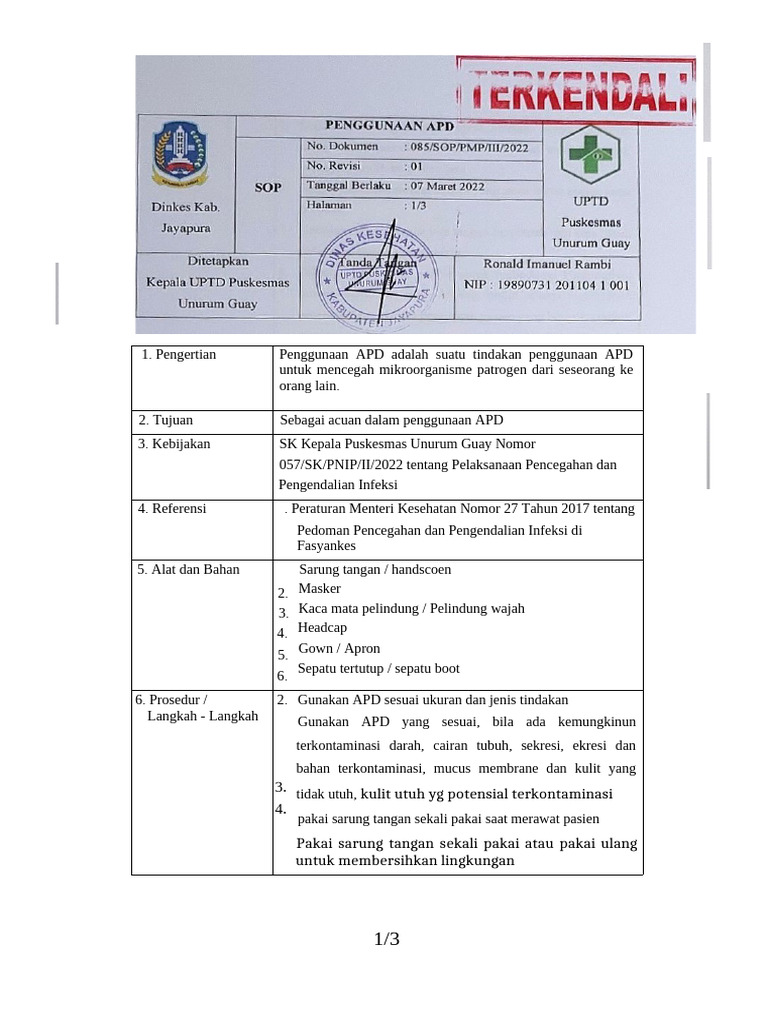 SOP Penggunaan APD | PDF
