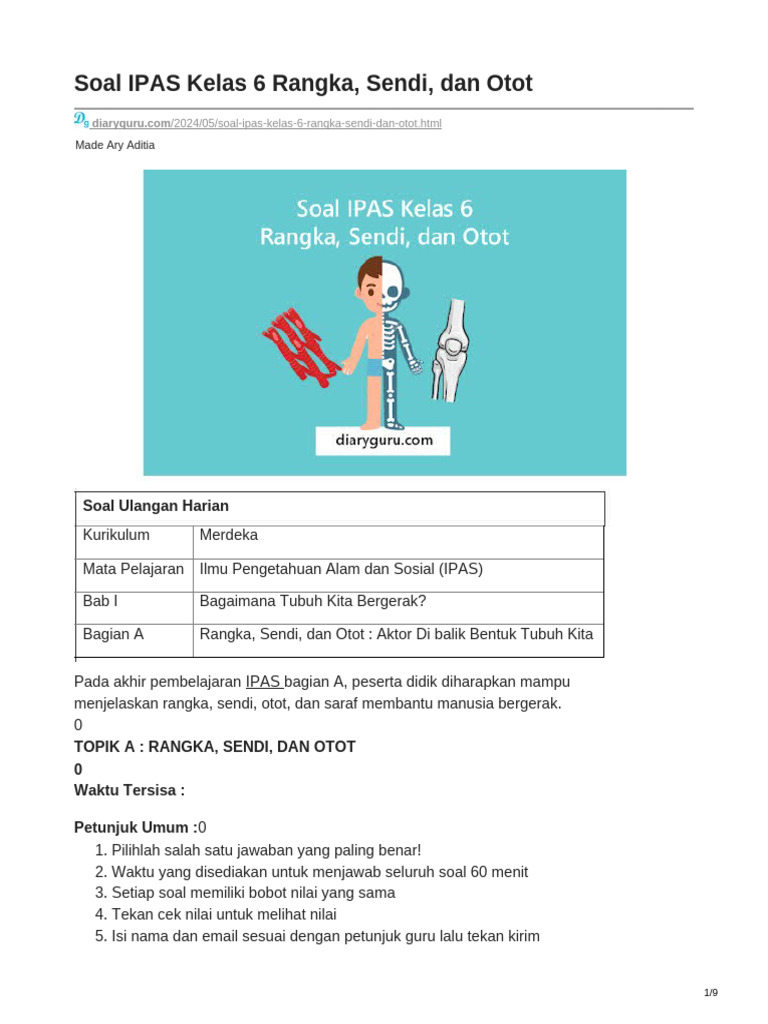 Soal IPAS Kelas 6 Rangka Sendi Dan Otot | PDF
