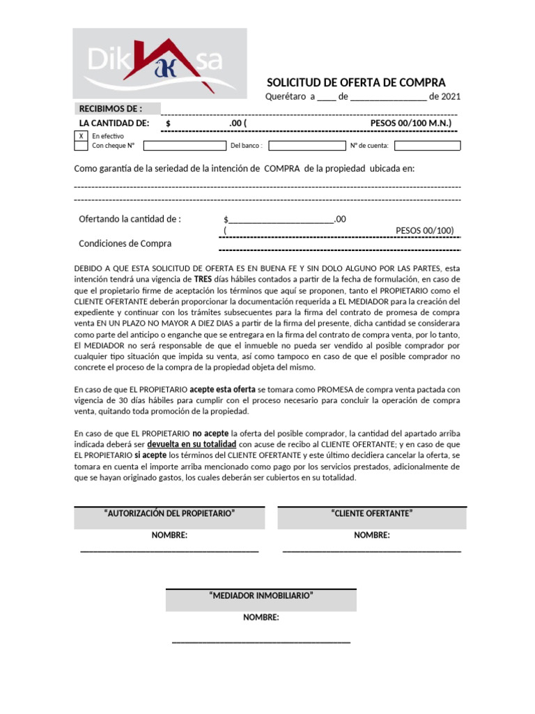 Solicitud de Oferta Compra | PDF