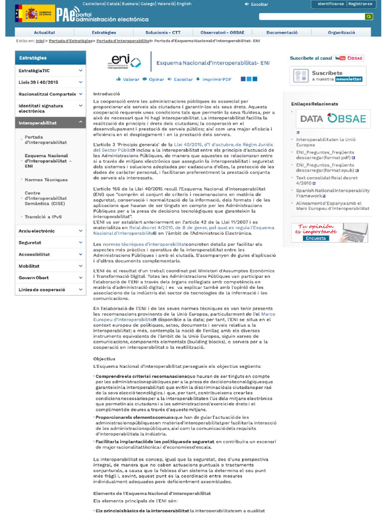 TEMA 12 - PAe - Esquema Nacional d'Interoperabilitat - ENI | PDF