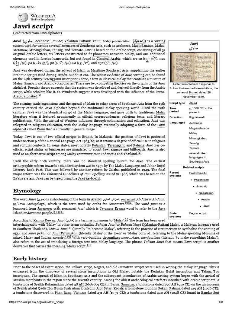 Jawi Script - Wikipedia | PDF