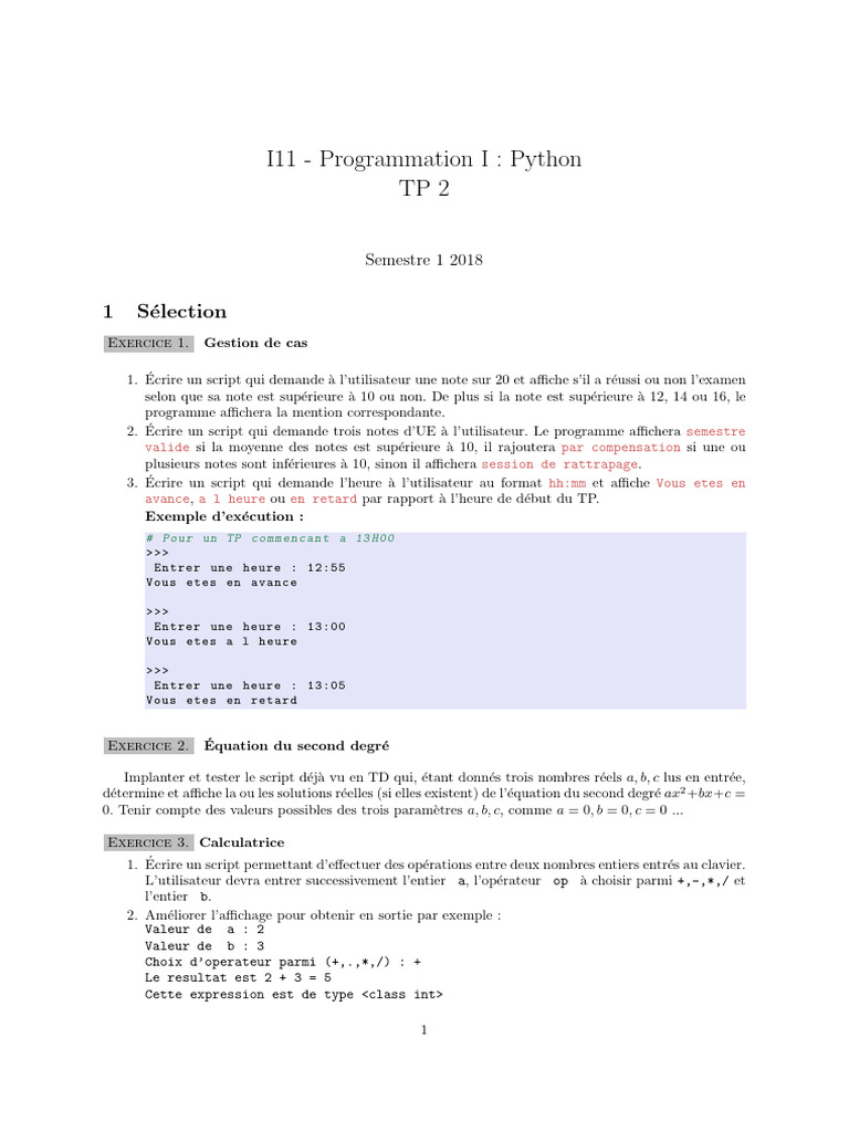 I11 - Programmation I: Python TP2: 1 S Election | PDF