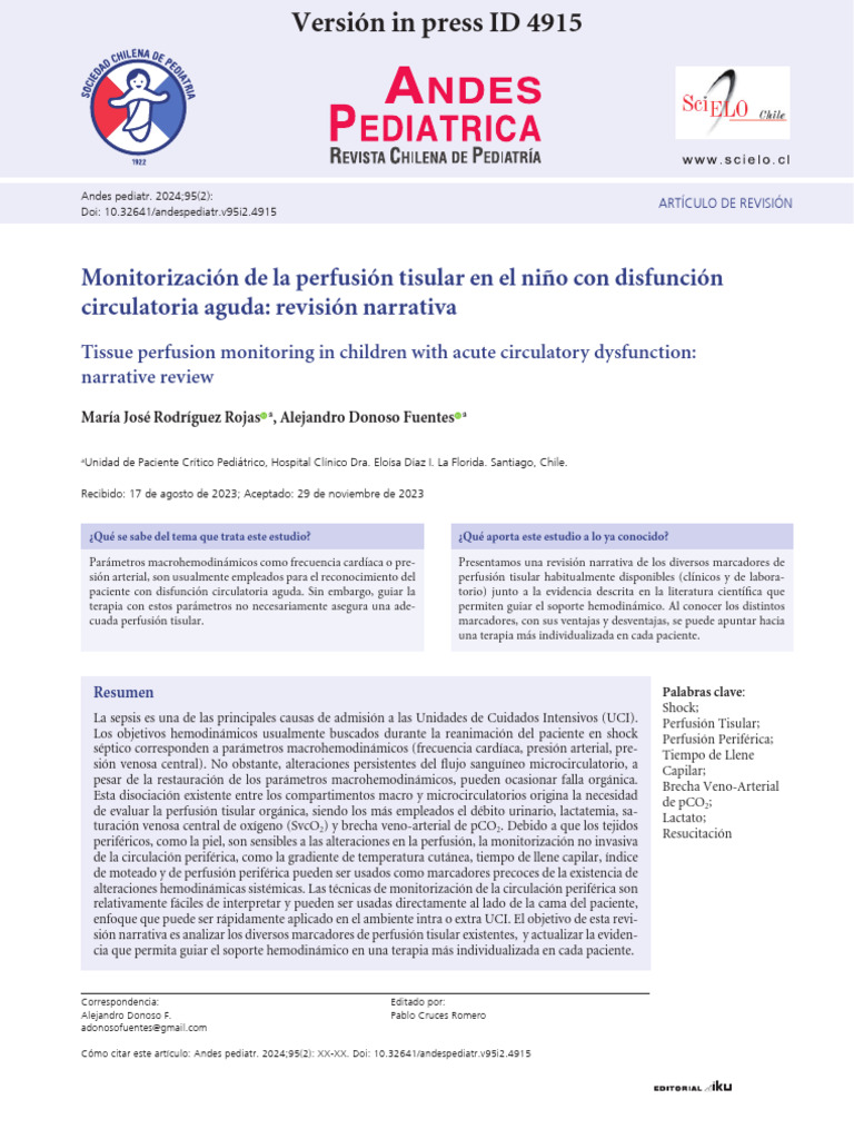 Monitorización de La Perfusión Tisular en El Niño Con Disfunción ...