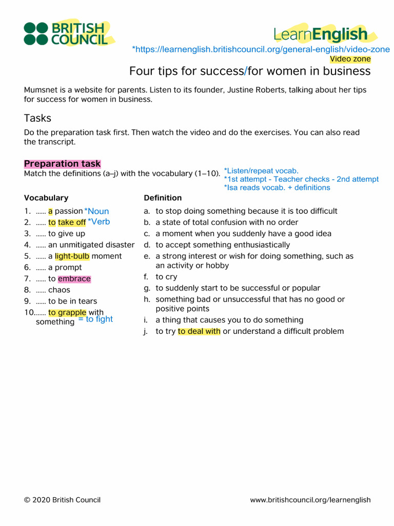 ''4 Tips For Success For Women in Business'' - Prep. Task | PDF