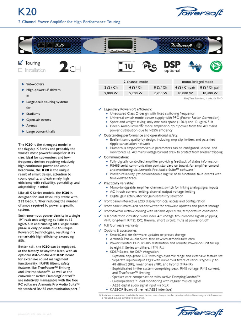 Powersoft k20 Data en v2.5 | PDF | Tecnología