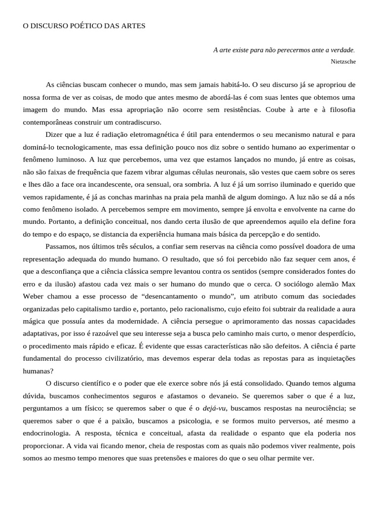 O Discurso Poético Das Artes | PDF