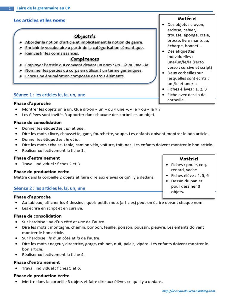 Periode 1 Les Articles Et Les Noms Prep | PDF