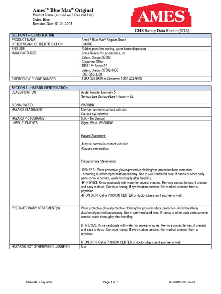 SDS Blue Max Original Blue | PDF
