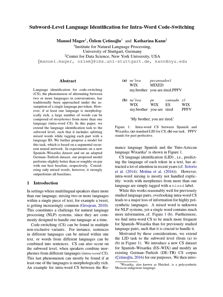 Subword-Level Language Identification For Intra-Word Code-Switching | PDF