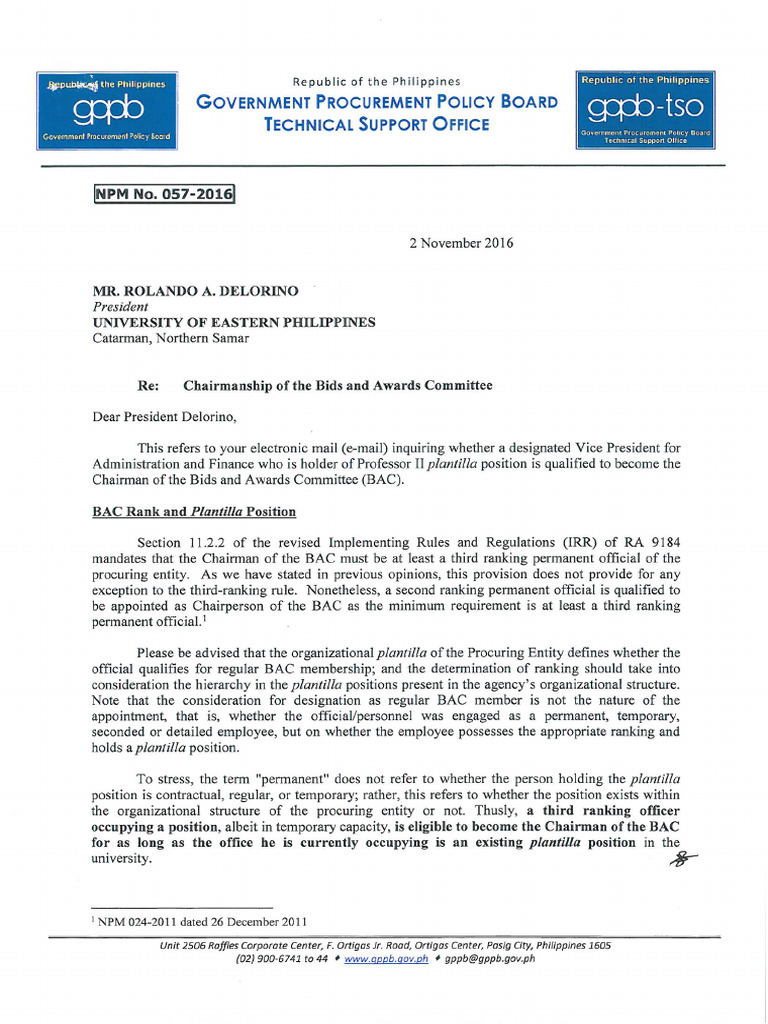 NPM-No.-057-2016 - BAC Member - Finance | PDF