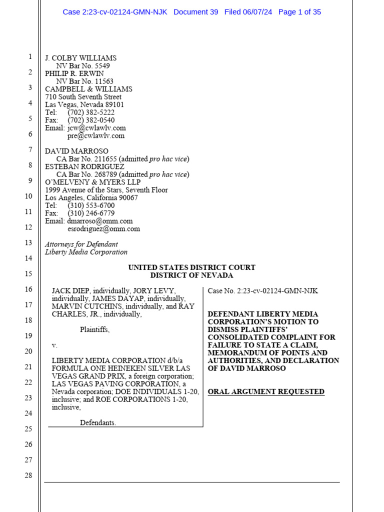 Liberty Media Motion To Dismiss Complaint | PDF | Judiciaries | Politics