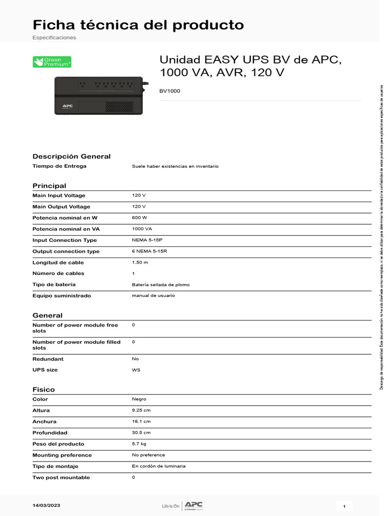 Easy-UPS BV1000 | PDF
