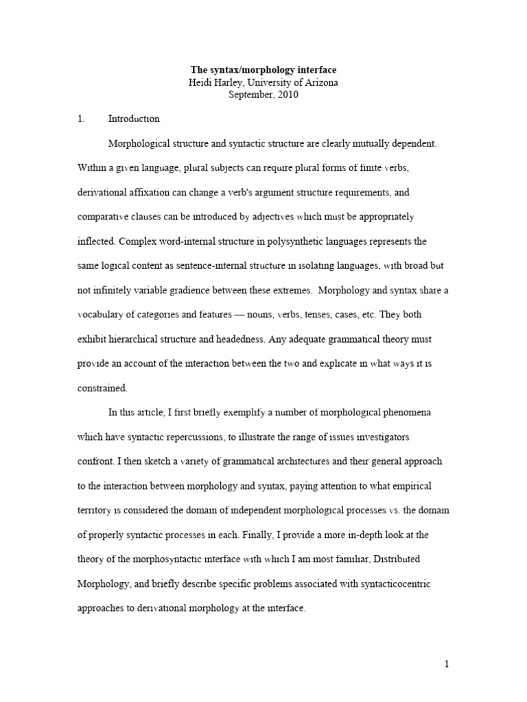 The Syntax Morphology Interface by Heidi Harley | PDF