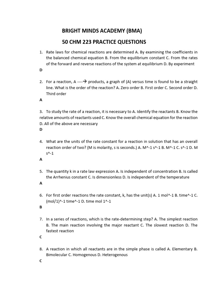 Bma 50 CHM 223 Practice Questions | PDF