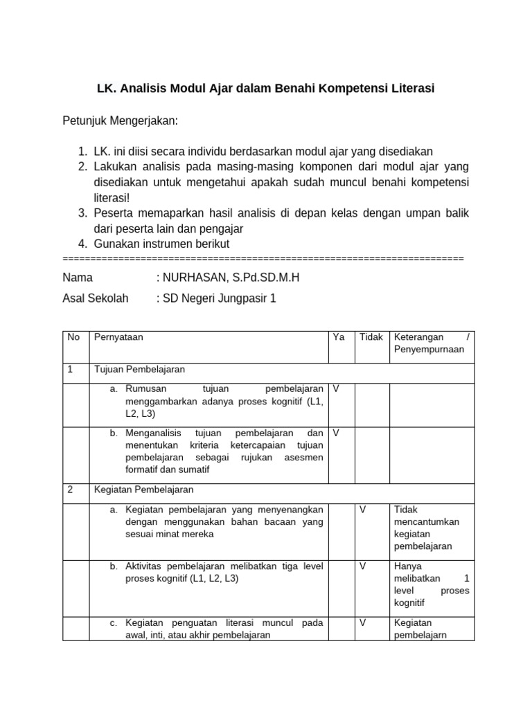 LK Benahi Literasi - NURHASAN | PDF