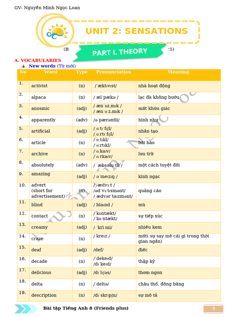 Unit 2 (Friends Plus 8) - HS | PDF
