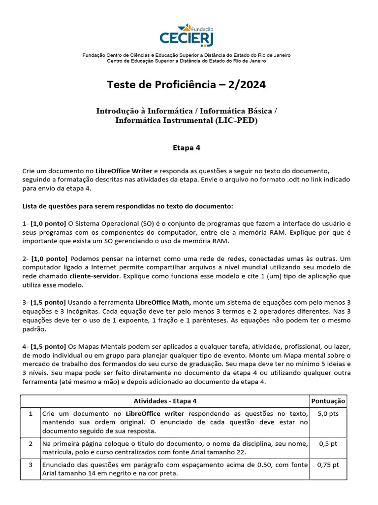 2024 2 Teste Proficiencia IntroInfo Etapa4 | PDF