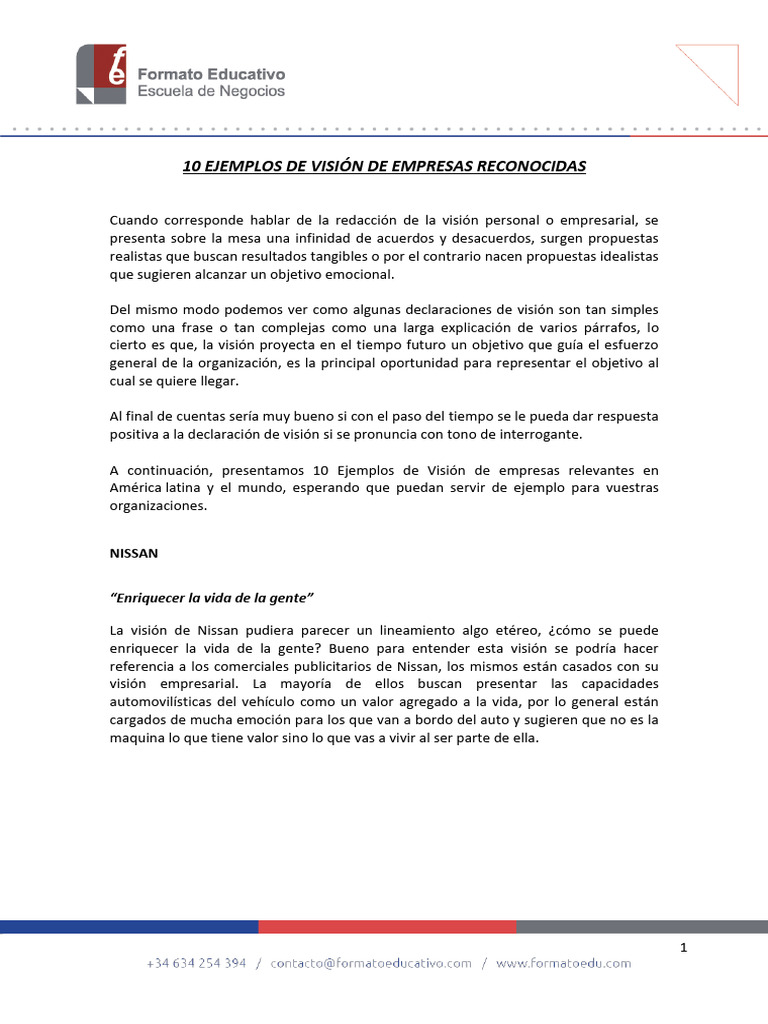 Ejemplos de Visión de Empresas Reconocidas | PDF