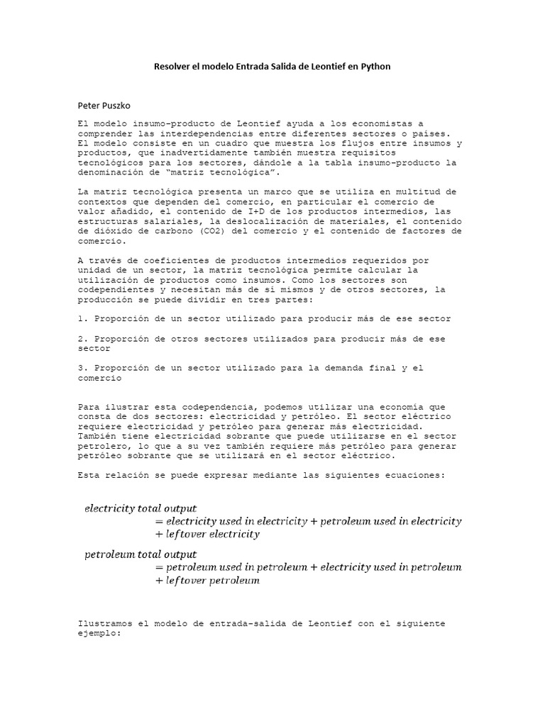 Resolver El Modelo Entrada Salida de Leontief en Python | PDF | Matriz ...