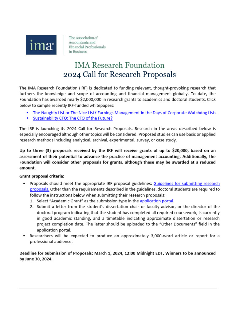 IRF Call For Proposals 2024 Final | PDF