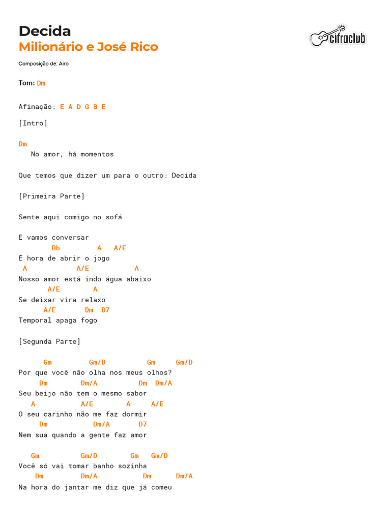 Cifra Club - Milionário e José Rico - Decida | PDF