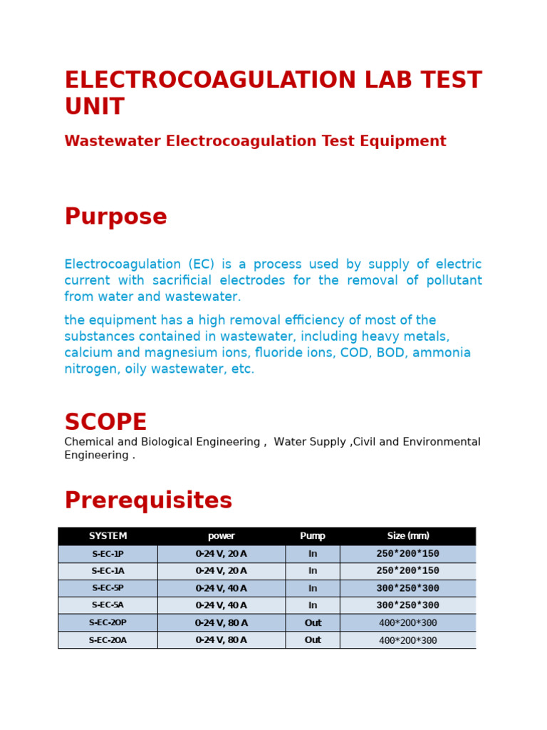 Electrocoagulation Lab Test Unit | PDF