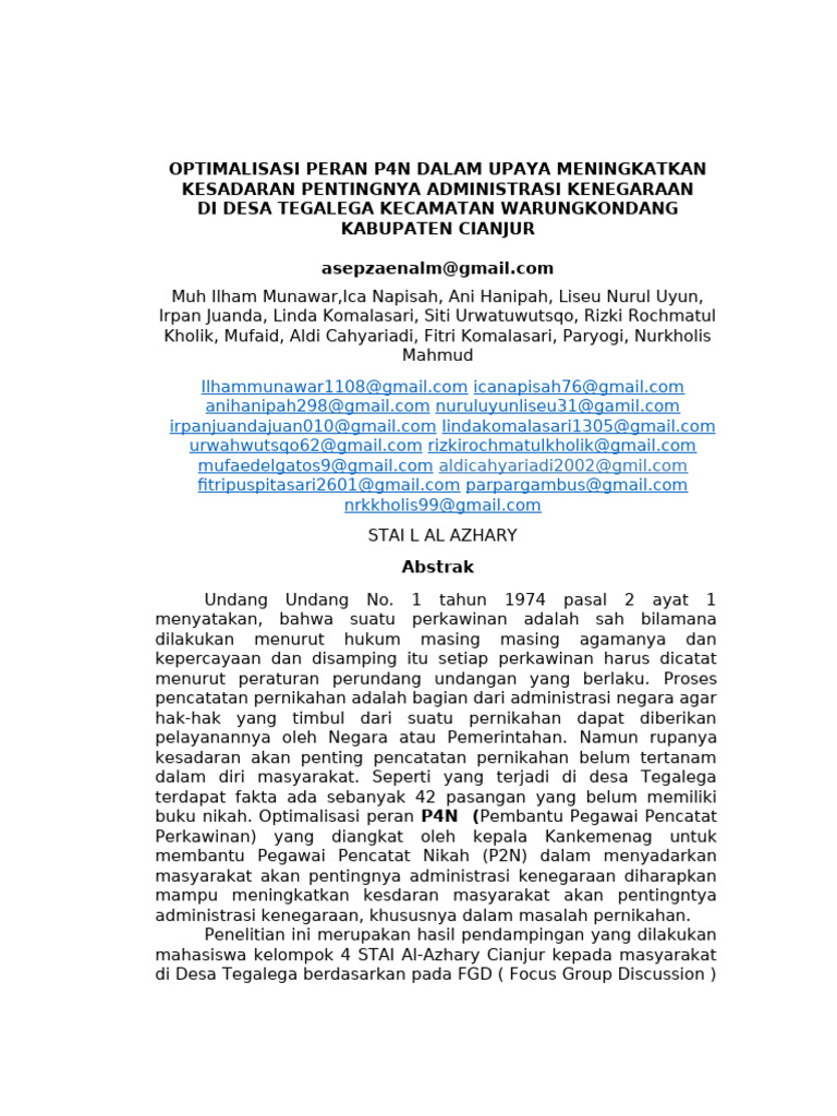 Revisi Optimalisasi P4N Dalam Upaya Meningkatkan Kesadaran Penting Nya Administrasi Kenegaraan ...