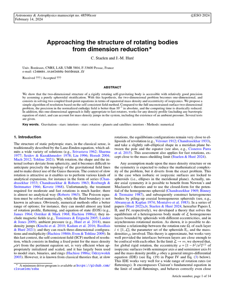 Approaching The Structure of Rotating Bodies From Dimension Reduction | PDF