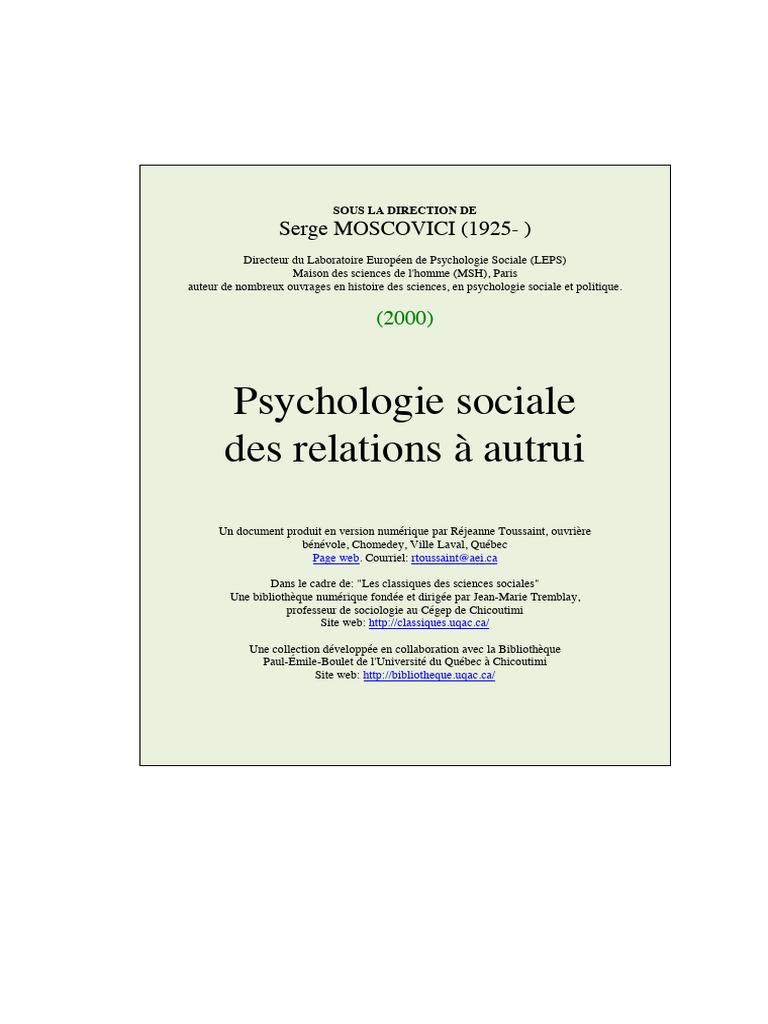 Jodelet 2000 Le Corps La Personne Et Autrui | PDF